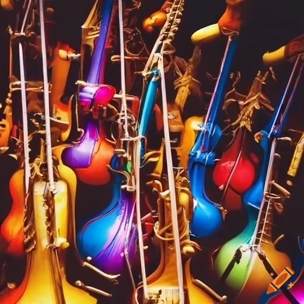 Colorful array of musical instruments from different cultures on Craiyon
