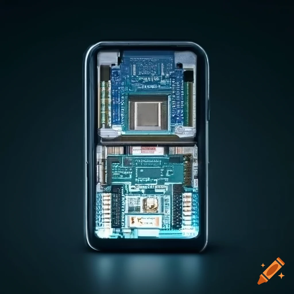 Exploded view of phone components on Craiyon