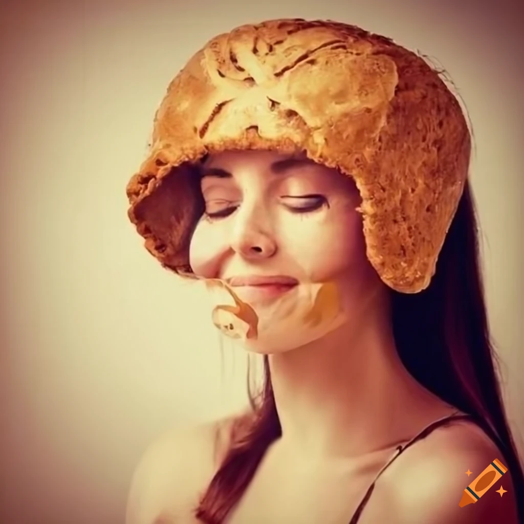 Vintage photo of a woman wearing a bread mask on Craiyon