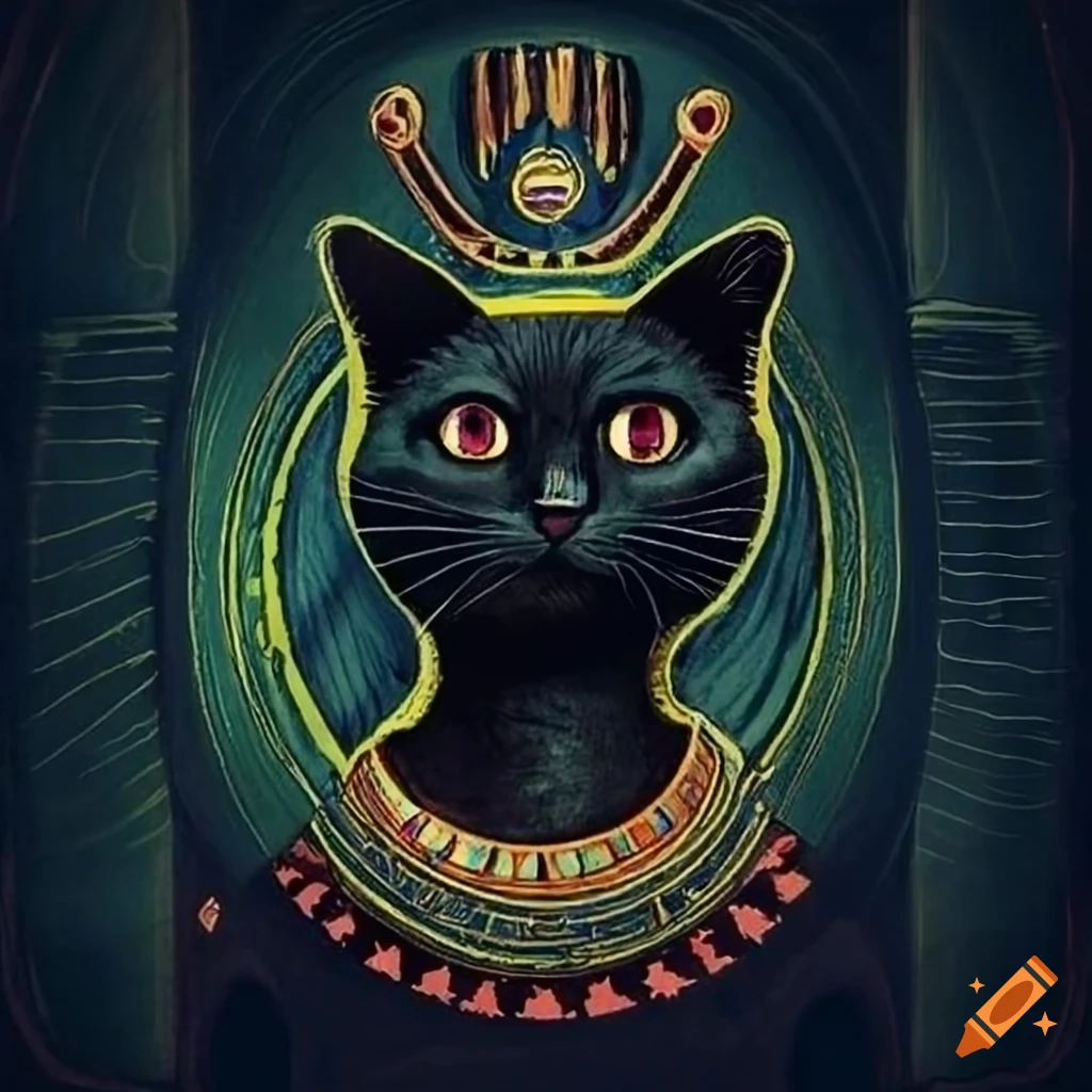 Black cat with egyptian isis symbol on Craiyon