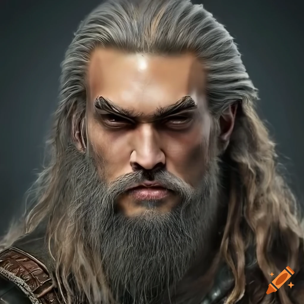 Photorealistic portrayal of jason momoa as the witcher on Craiyon