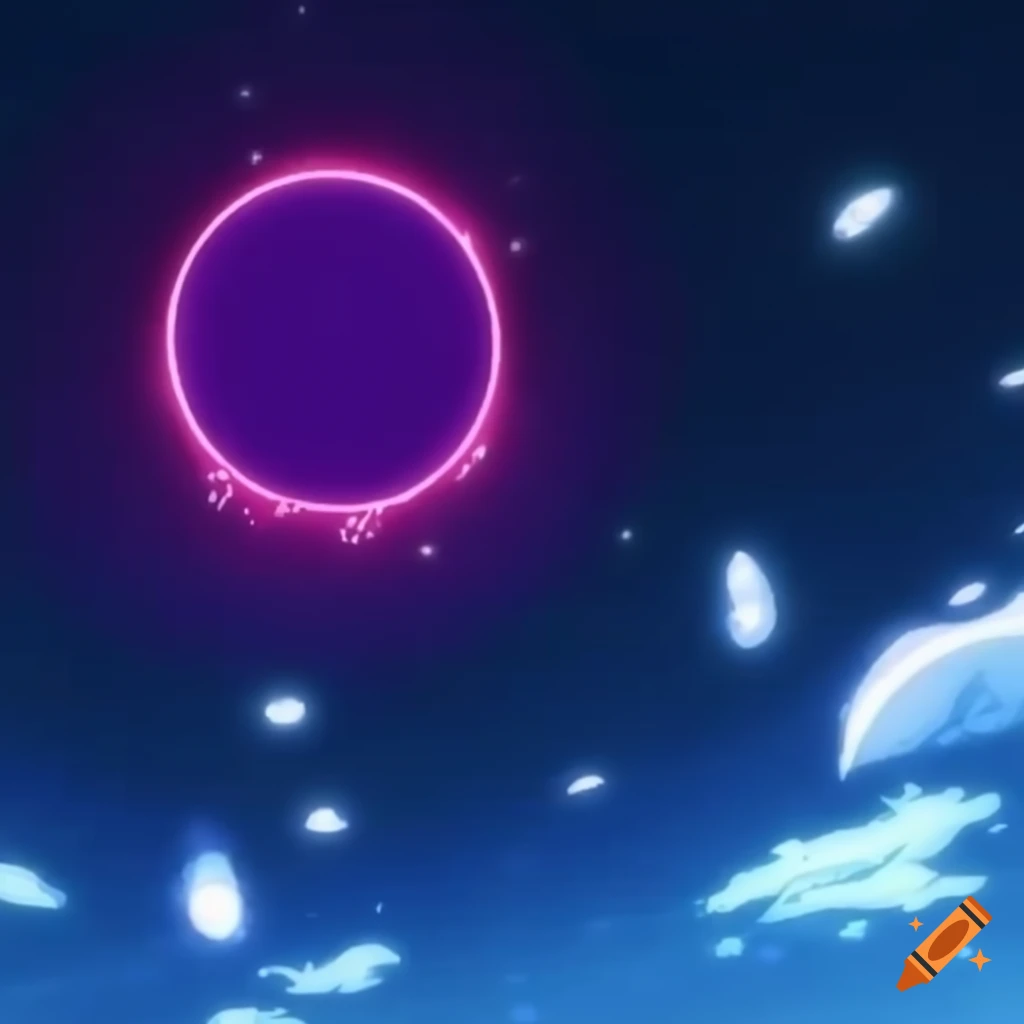 Shiny 3d dazzling eclipse anime with japanese text from 2000s on Craiyon