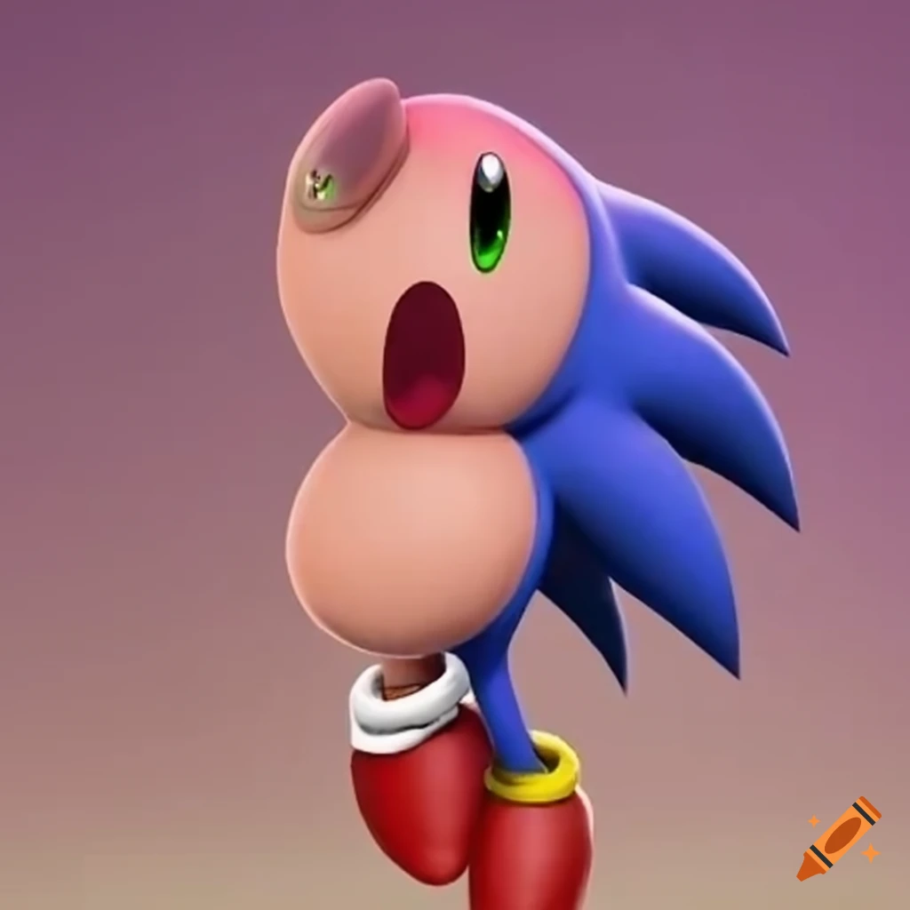 Sonic the hedgehog being swallowed by kirby in a pop culture mashup on ...