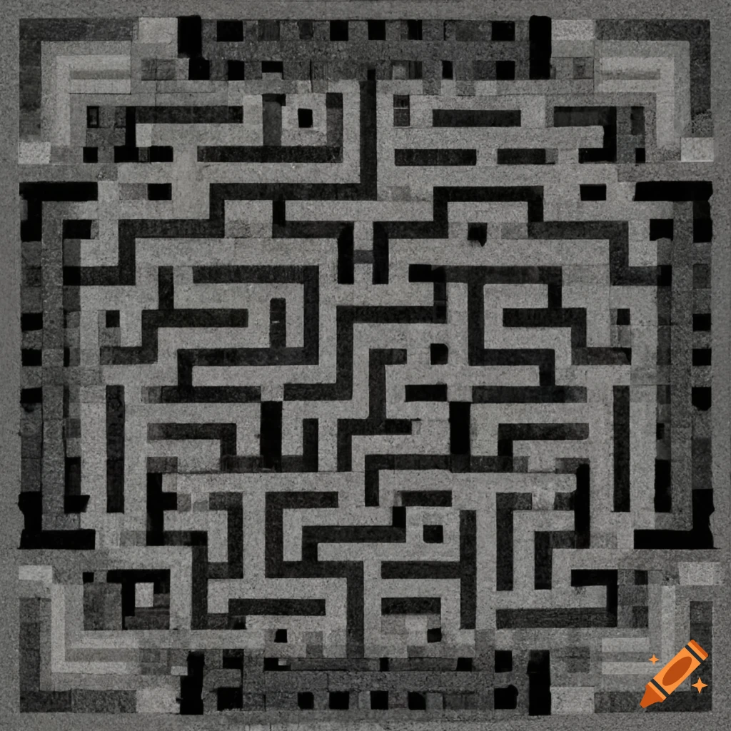 Intricate labyrinth with chiseled stone paths in 8-bit style on Craiyon