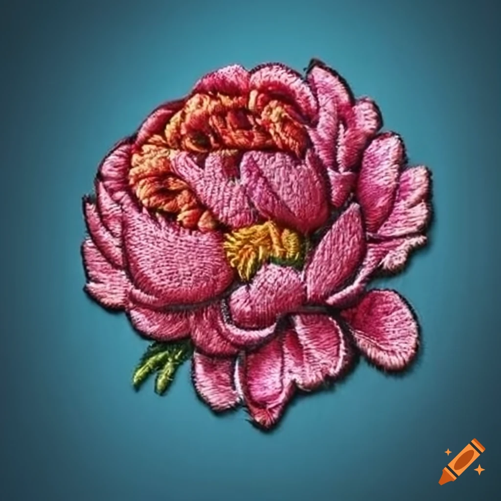 Peonies embroidery patch on Craiyon