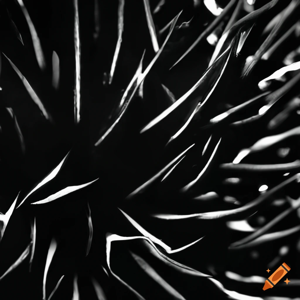 Black and white sharp spiky pattern resembling thorns or knives on Craiyon