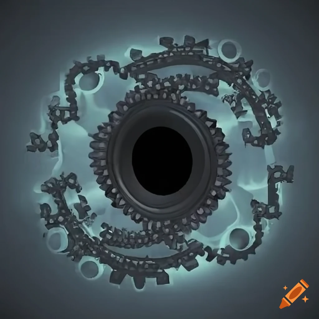 Black hole design composed of interlocking cogs on Craiyon