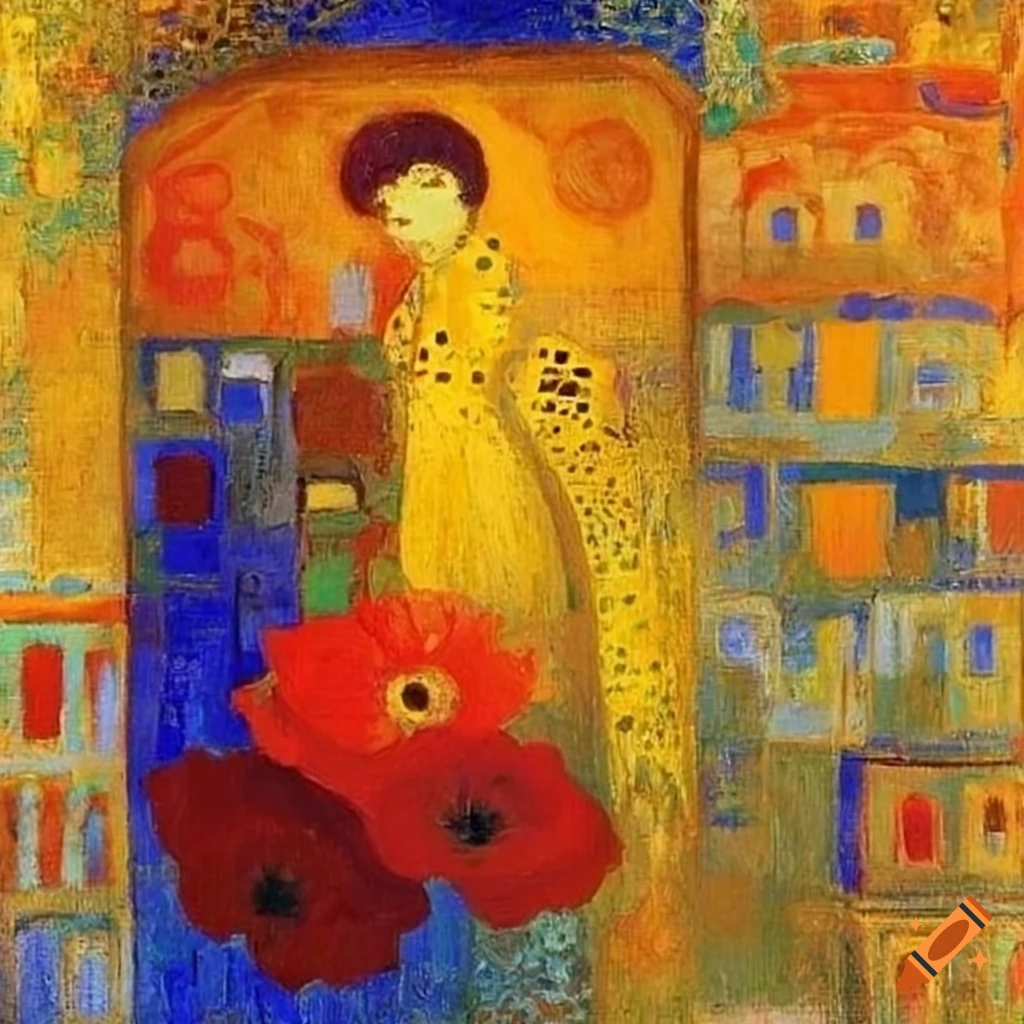 Abstract squares in blue with elements of Victor Nizovtsev and Klimt ...