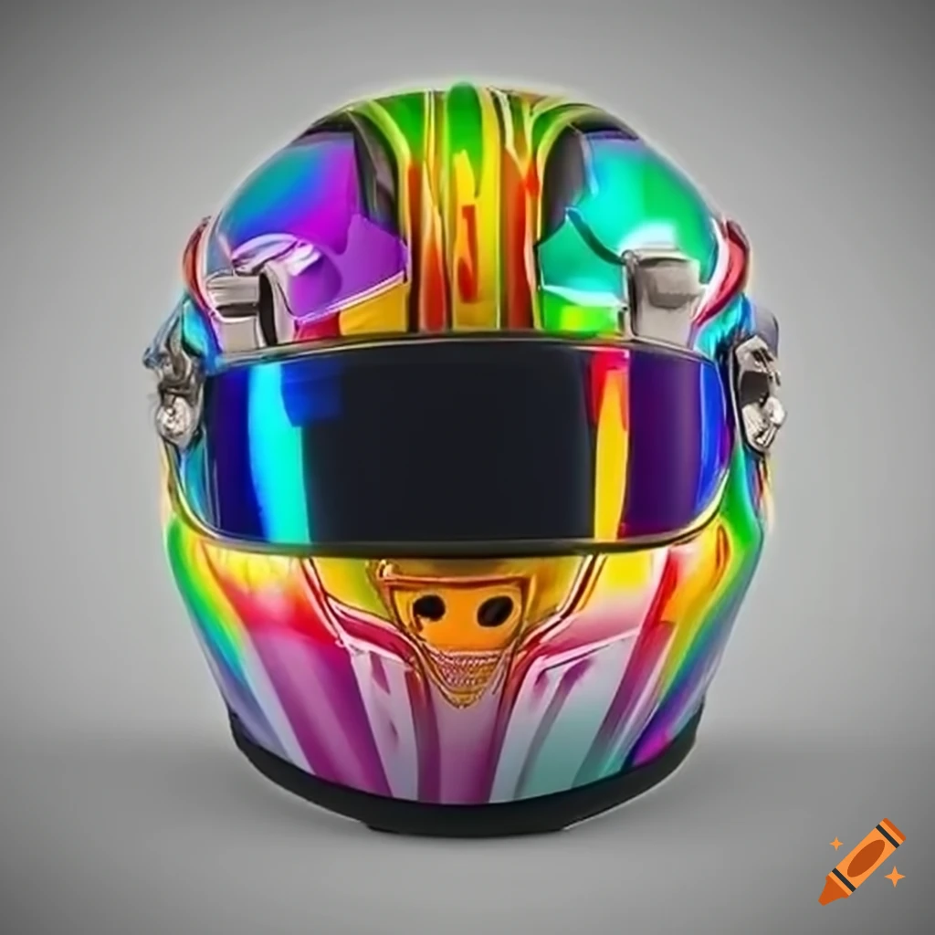 Colorful rainbow painted F1 racing helmet on Craiyon