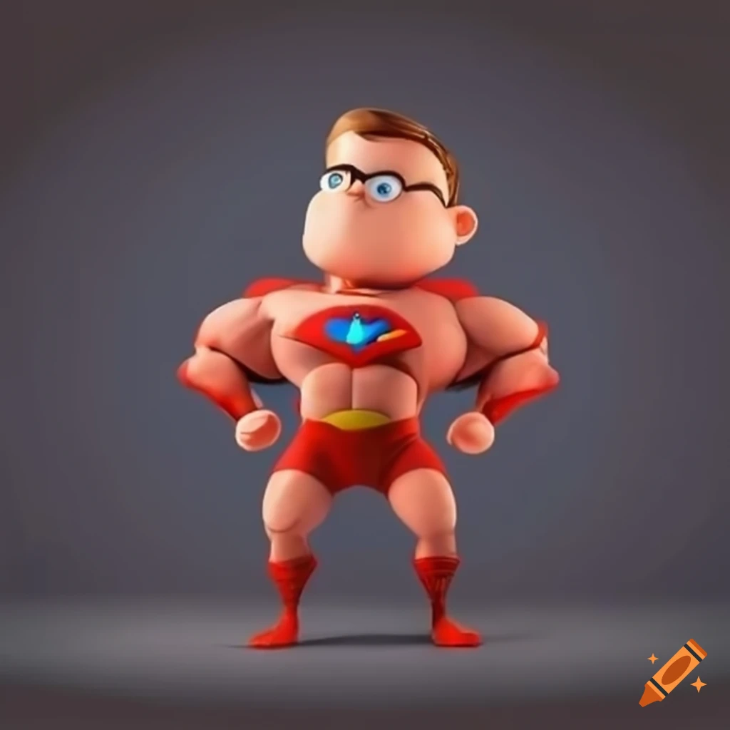 Cartoon superhero with big muscles on Craiyon