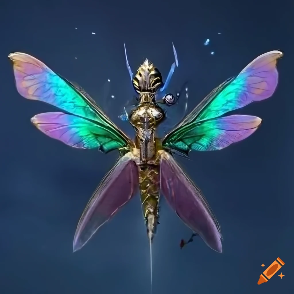 Ethereal iridescent female insect knight with bug wings and mandibles ...