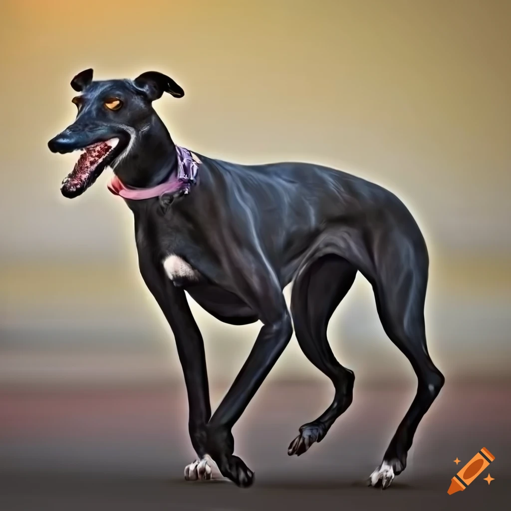 Black greyhound on a race track on Craiyon