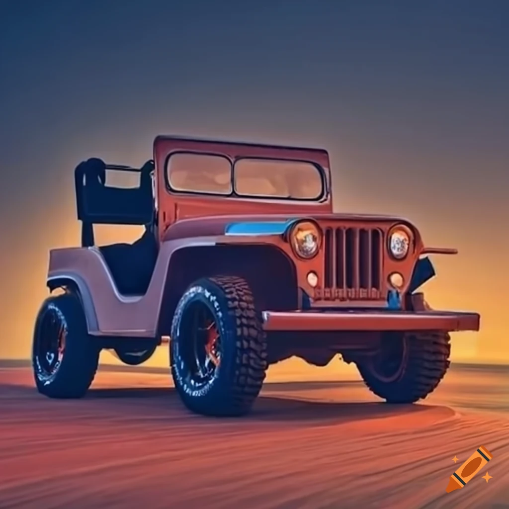 Modified bantam 40 jeep with 1970 automotive design features on Craiyon