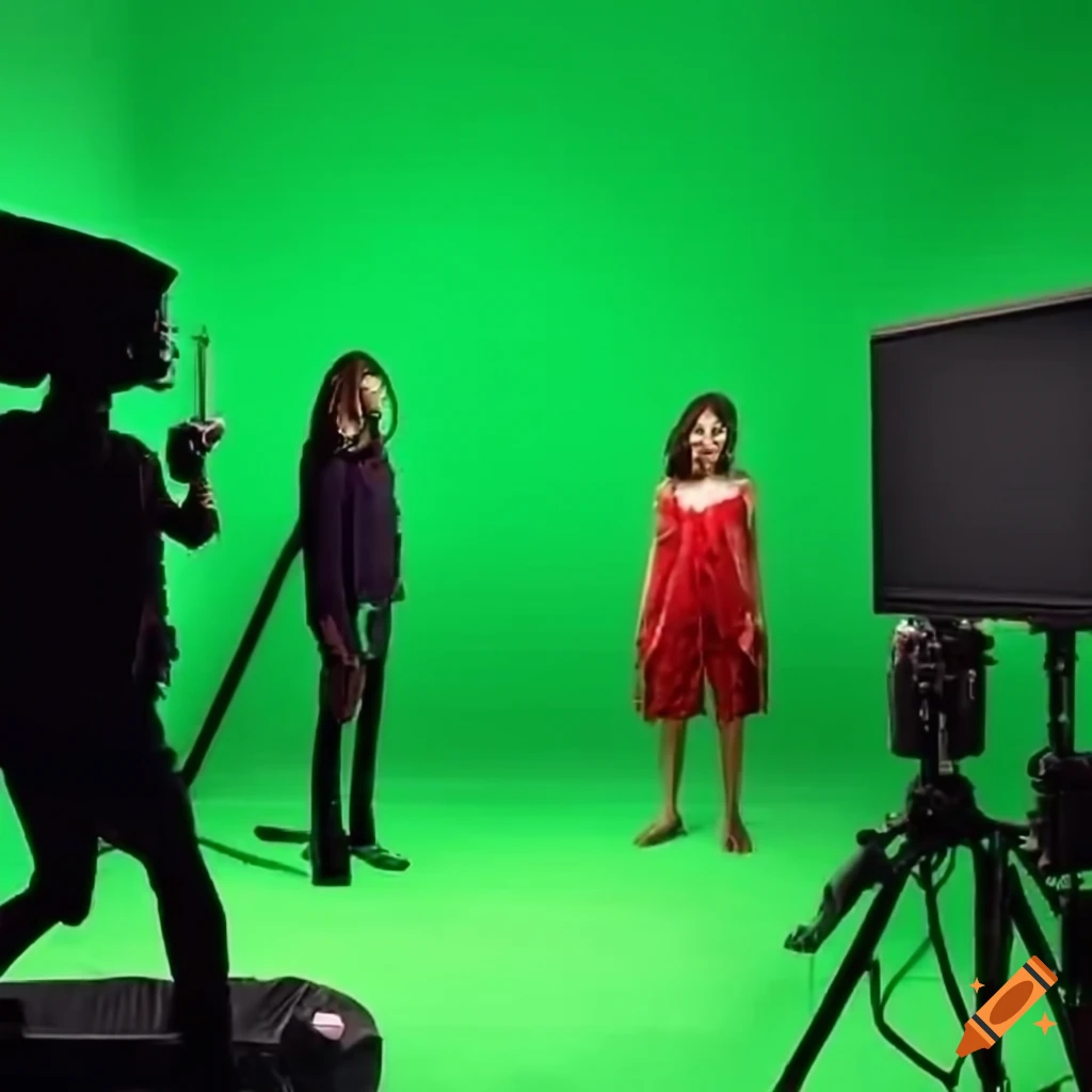 People filming with green screen in a studio on Craiyon