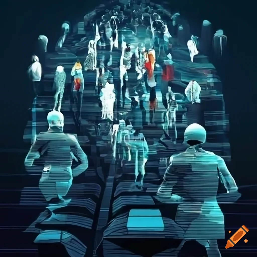Group of people running in the futurism art style on Craiyon