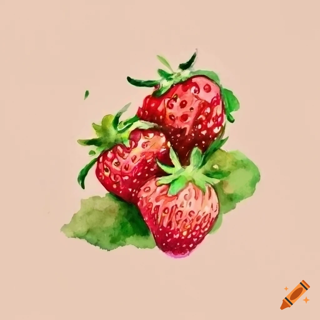 Three pale strawberries in watercolor on Craiyon