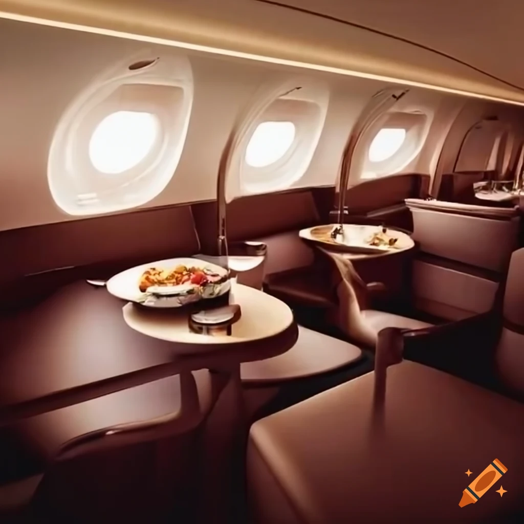 Aircraft interior with restaurant on Craiyon