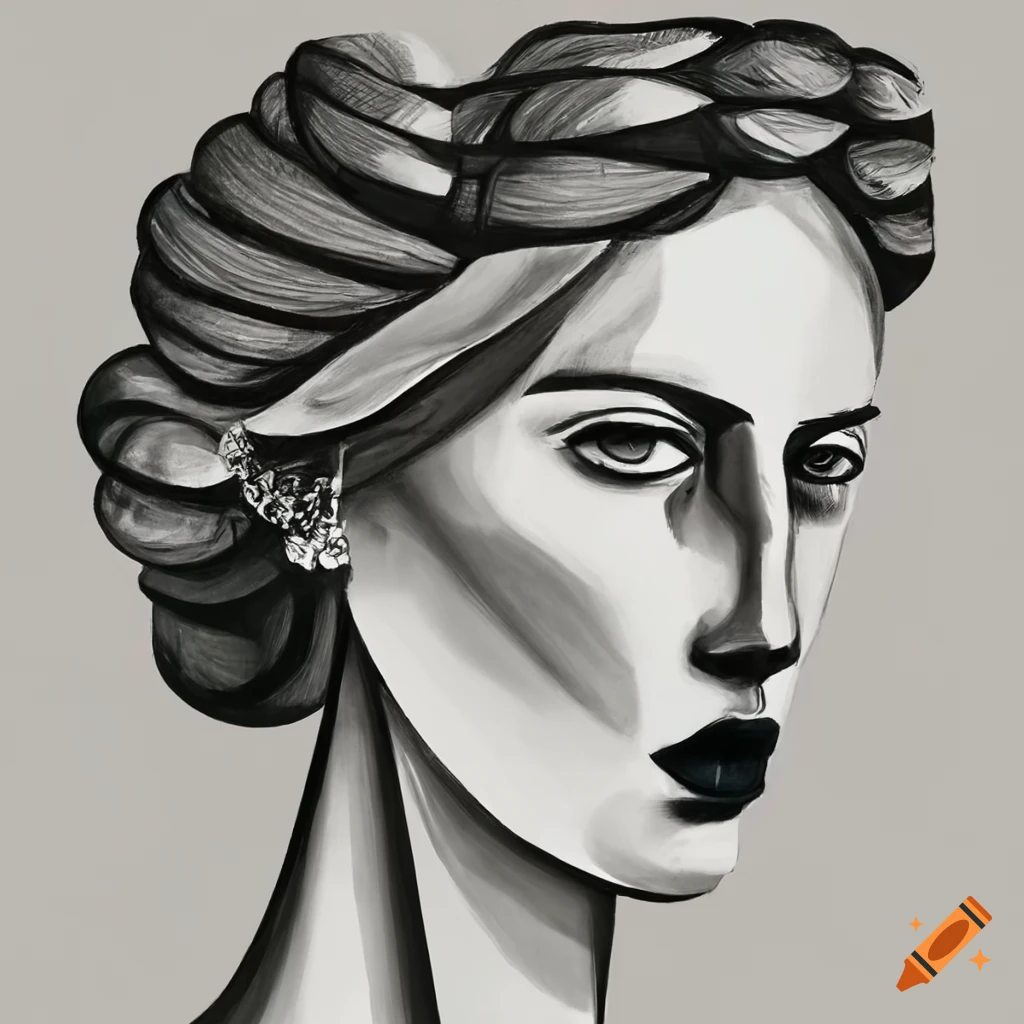 Modernist drawing of athena's face and shoulders in profile on Craiyon