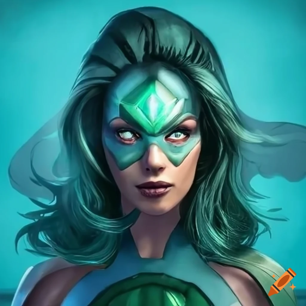 Illustration of female superhero EcoGuardian riding a great white shark ...