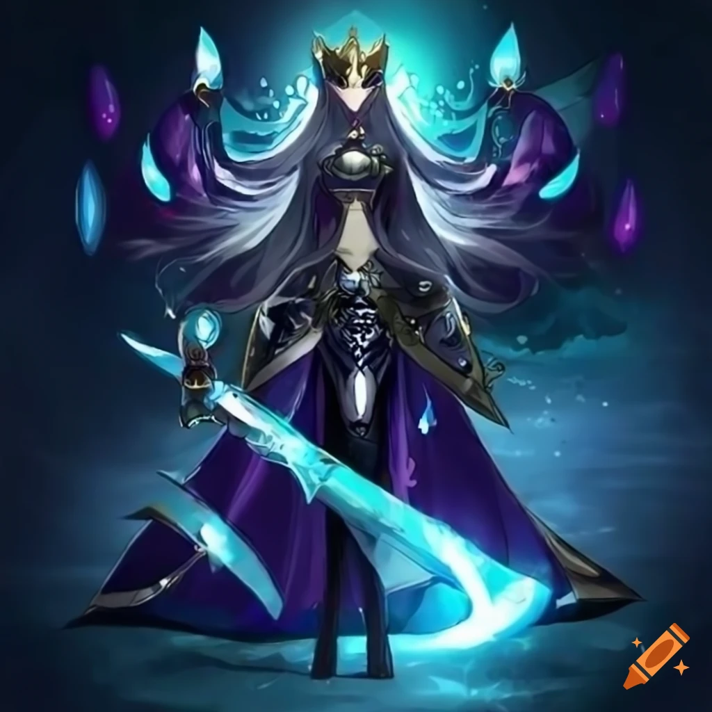 Royal princess and knight with water droplet magic in anime style on ...