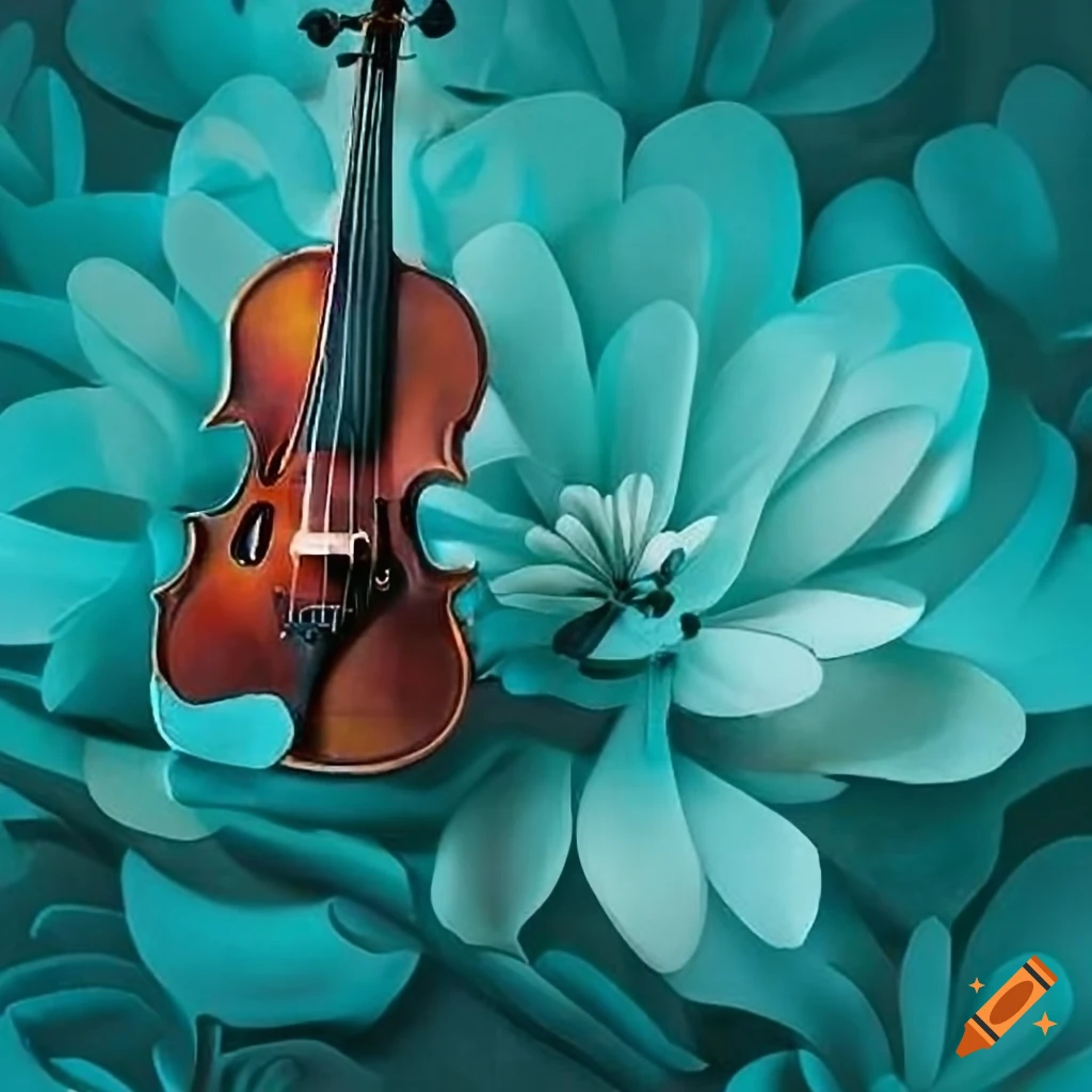 Violin amidst flowers in teal on Craiyon