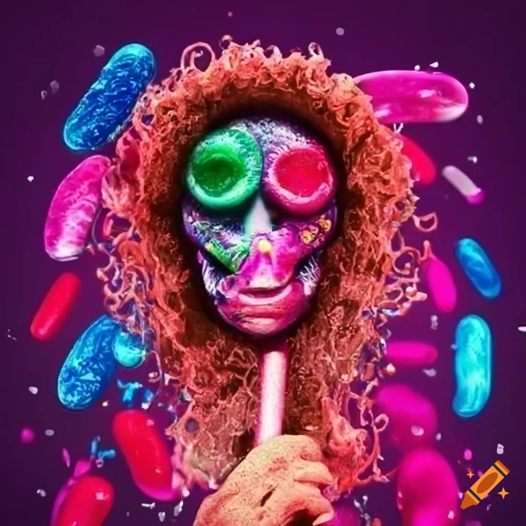 Logo for candy brand Acidity Addict with toxic acidic candies on Craiyon