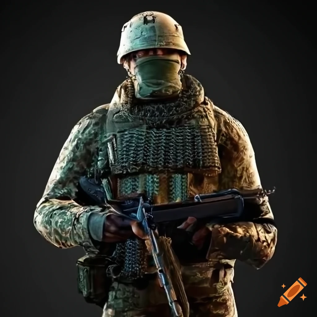 Modern soldier wearing chainmail armor on Craiyon