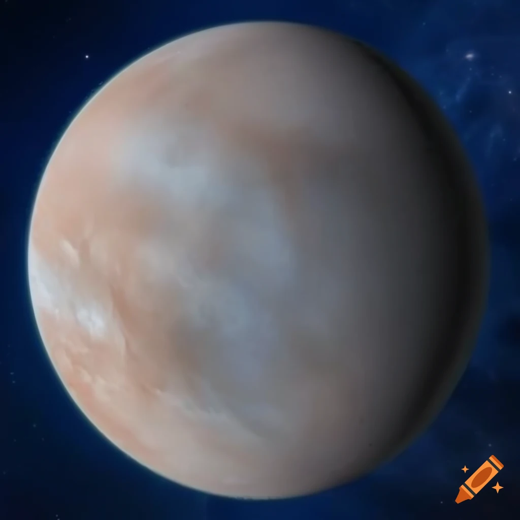 White desert planet with thin blue atmosphere seen from space on Craiyon