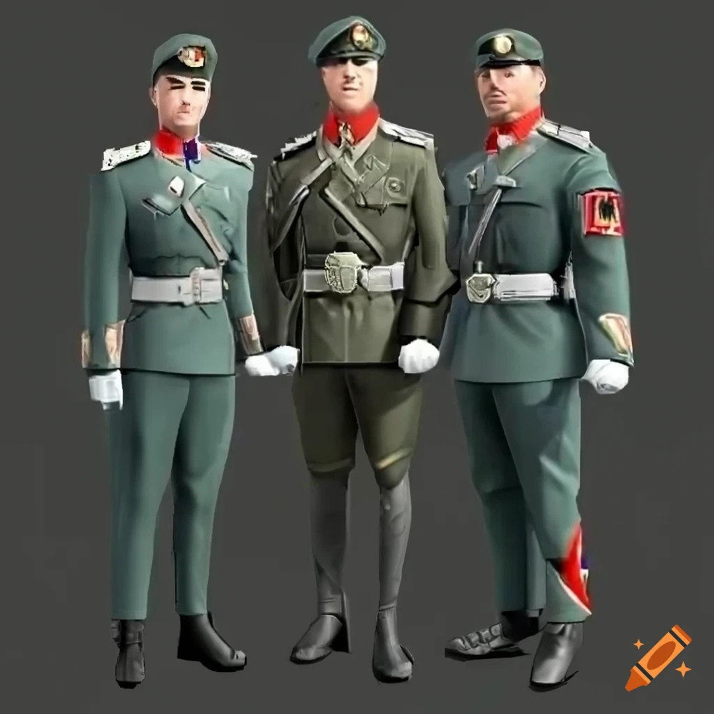 Futuristic fascist totalitarian military uniforms with striking colors ...