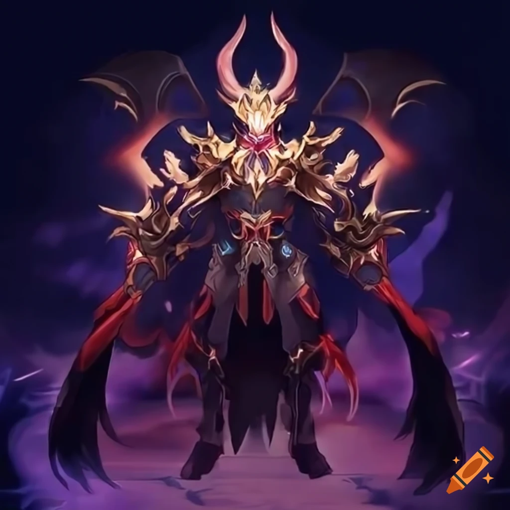 Glorious priest hero king legendary knight with demon horns and divine ...