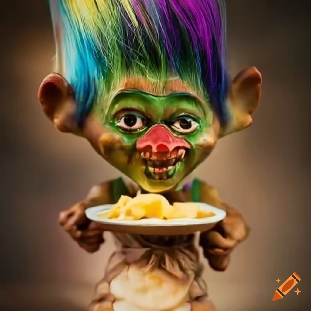 Troll enjoying a plate of cheese and crackers on Craiyon
