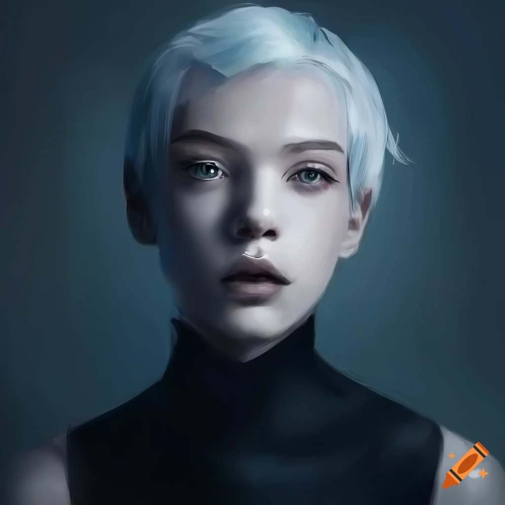 Portrait of gender neutral fantasy character with short white hair and ...