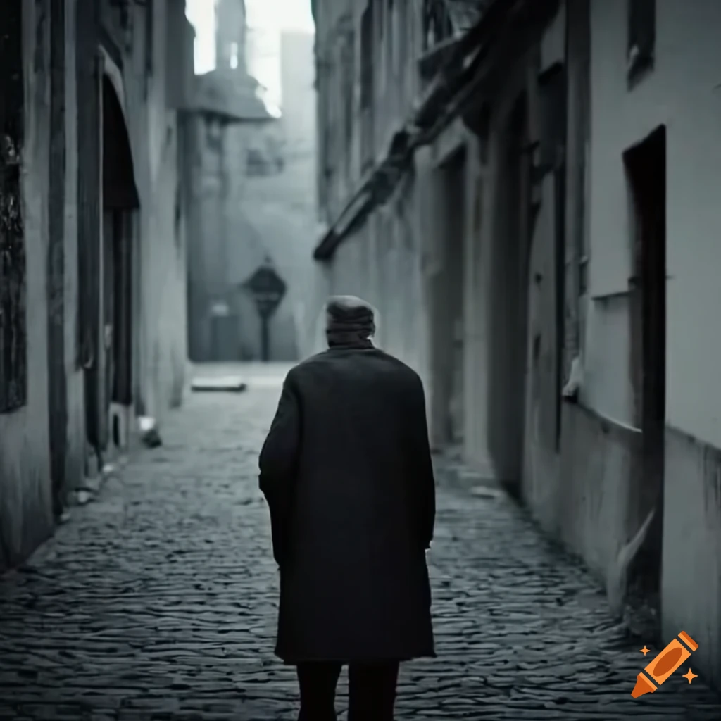 Elderly man in a back alley on Craiyon