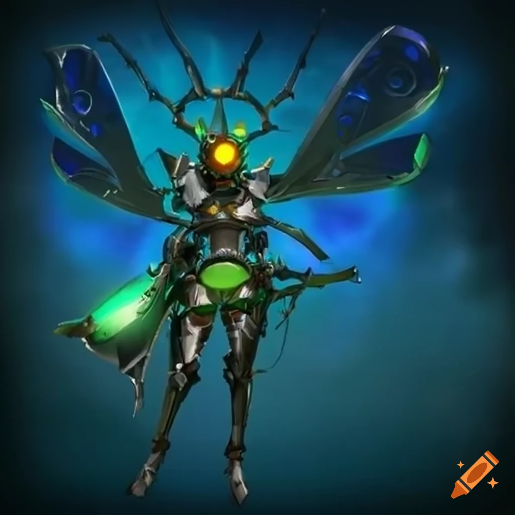 Ethereal female insect knight with a magical weapon in a dreamlike ...