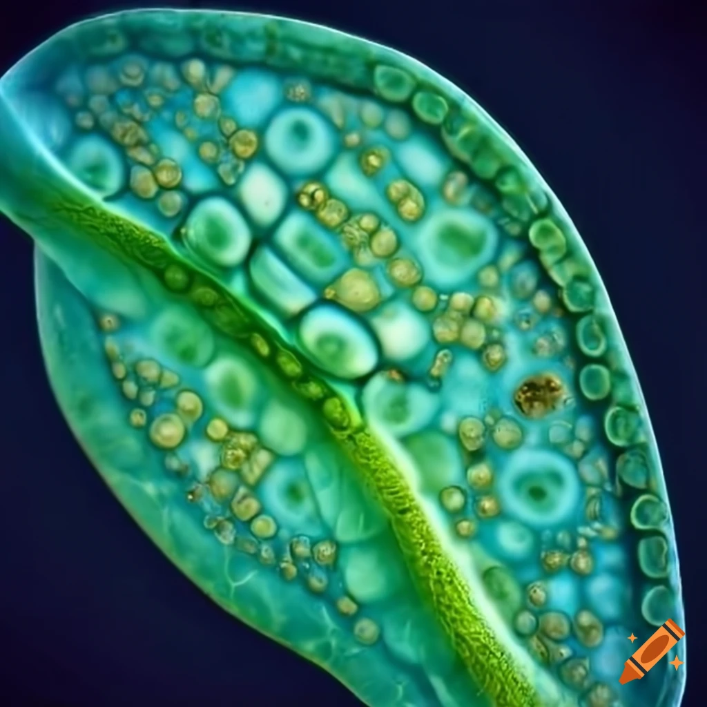 Microscopic view of spinach leaves on Craiyon