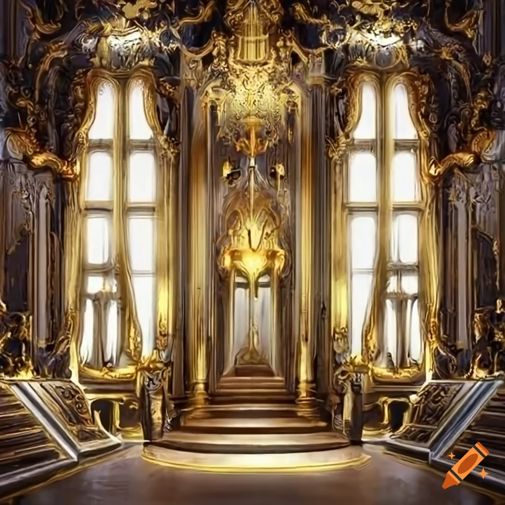 Art nouveau luxurious fantasy palace interior with metallic and gold accents on Craiyon