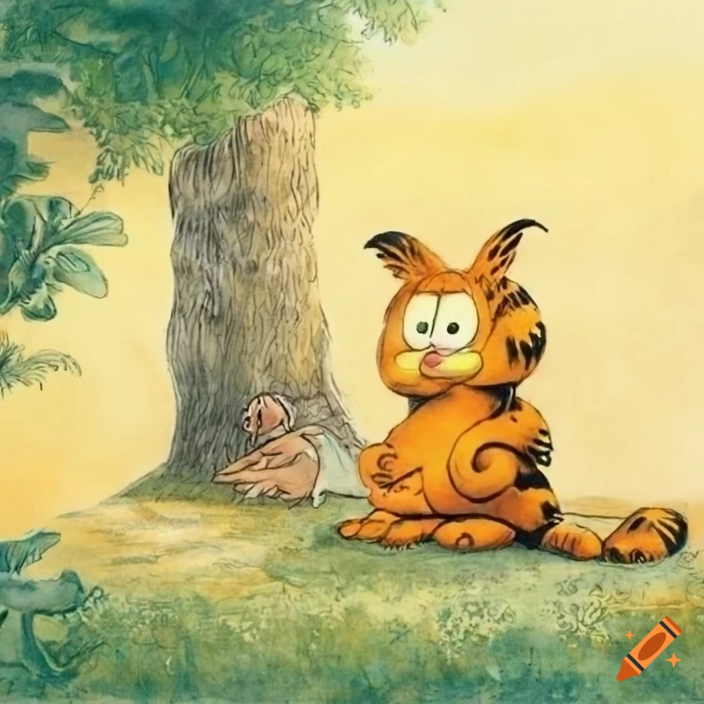 Illustration of garfield by beatrix potter in a fairy tale setting on ...