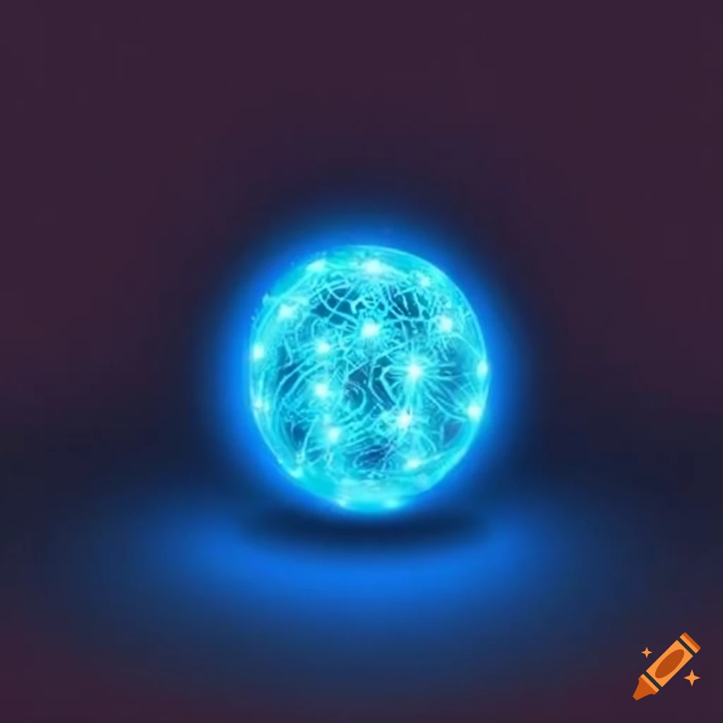 Crafted blue LED sphere with glowing numbers 1 and 0 on Craiyon