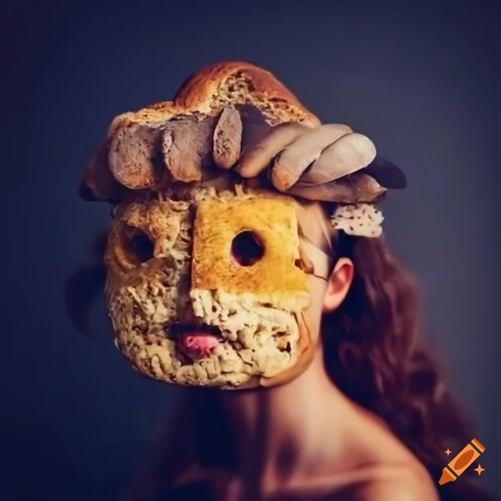 Vintage polaroid photo of a woman with a bread mask on Craiyon