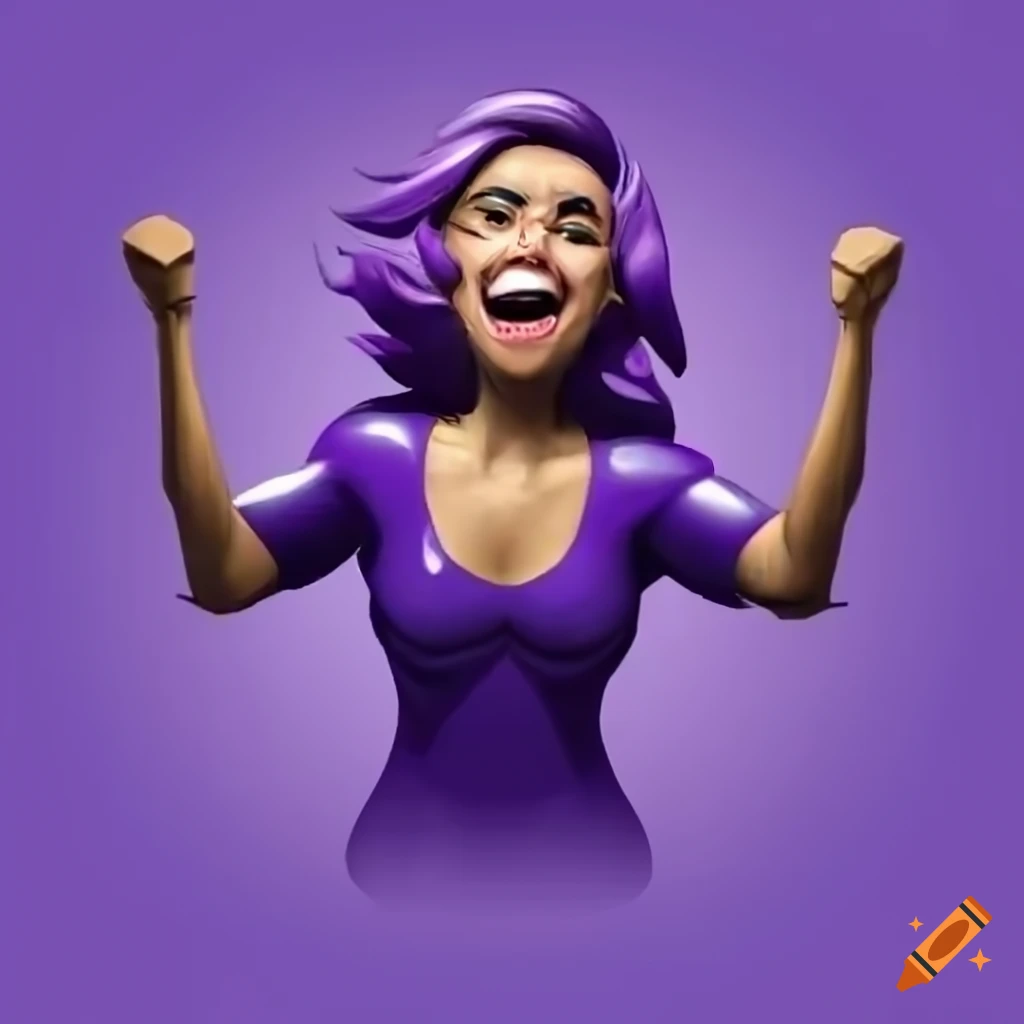 Triumphant emote of a victorious purple woman on Craiyon