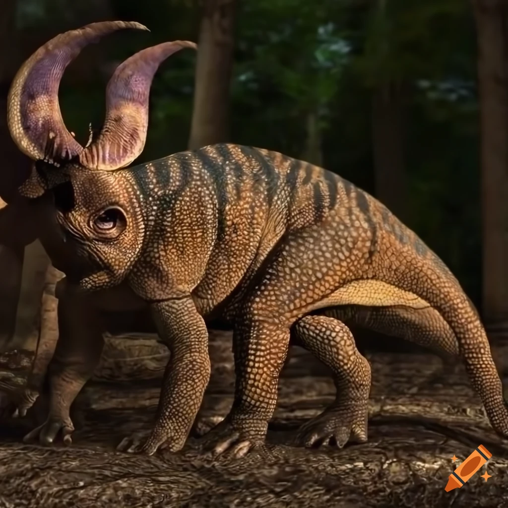 Microceratops with lizard-like color pattern in forest environment on ...