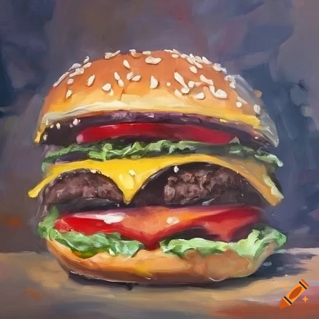Detailed oil painting of a cheeseburger on Craiyon