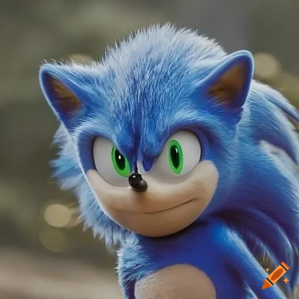 Sonic the hedgehog in live action film on Craiyon