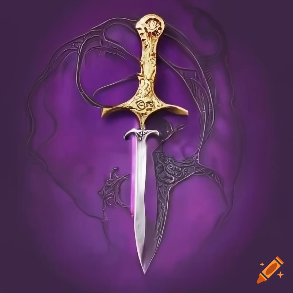 Pagan ritual dagger with silver blade on purple background on Craiyon