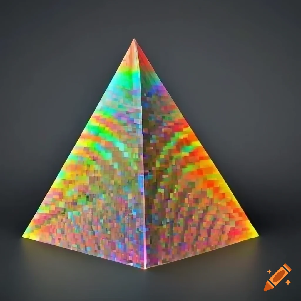 Fractal pyramid made of rainbow laser crystals with outer space gemstones backdrop on Craiyon