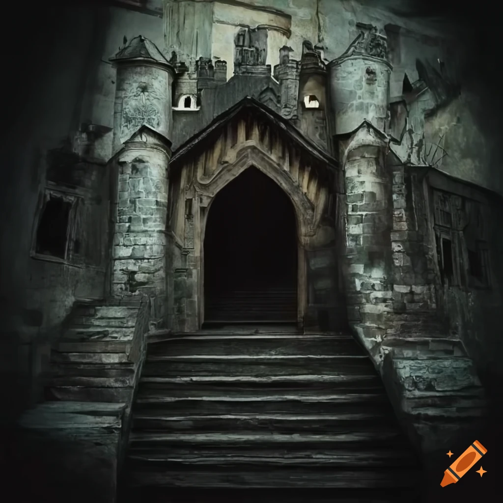 Spooky old open castle entrance on Craiyon