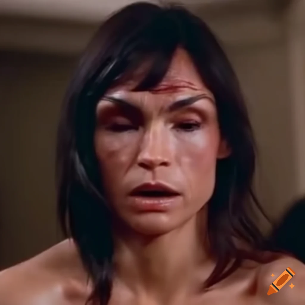 Bruised woman martial arts fighter in a movie fight scene on Craiyon