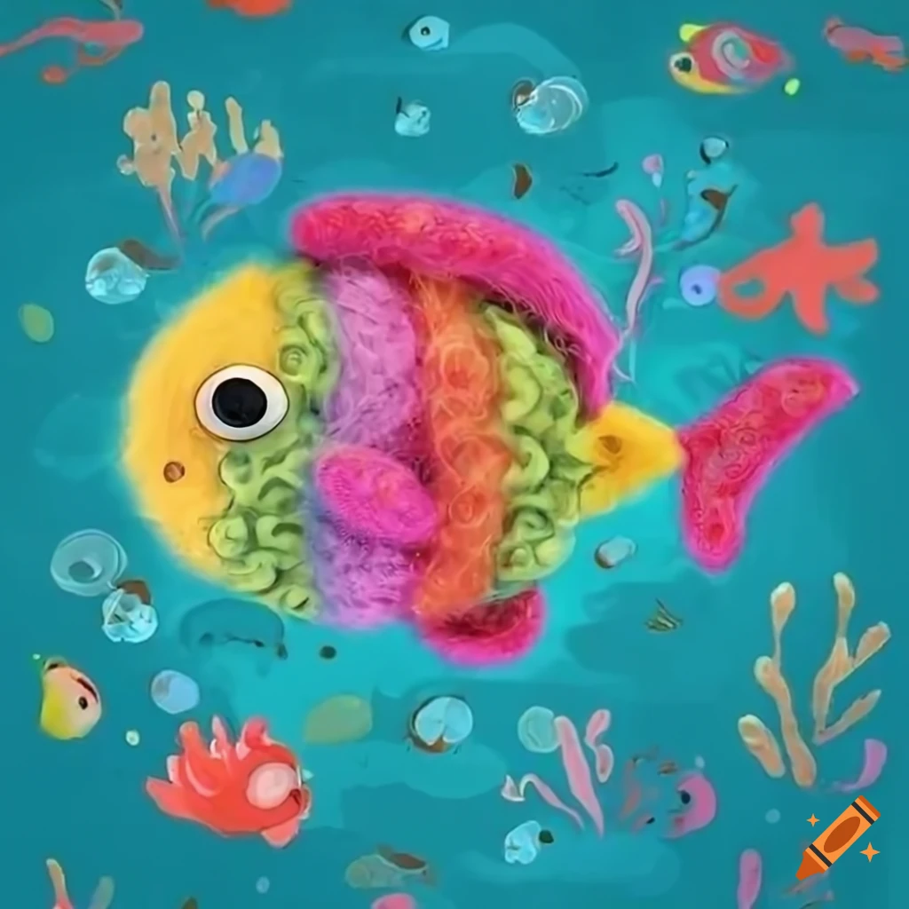 Magical seabed with colorful fish, corals, and seaweed in needle ...