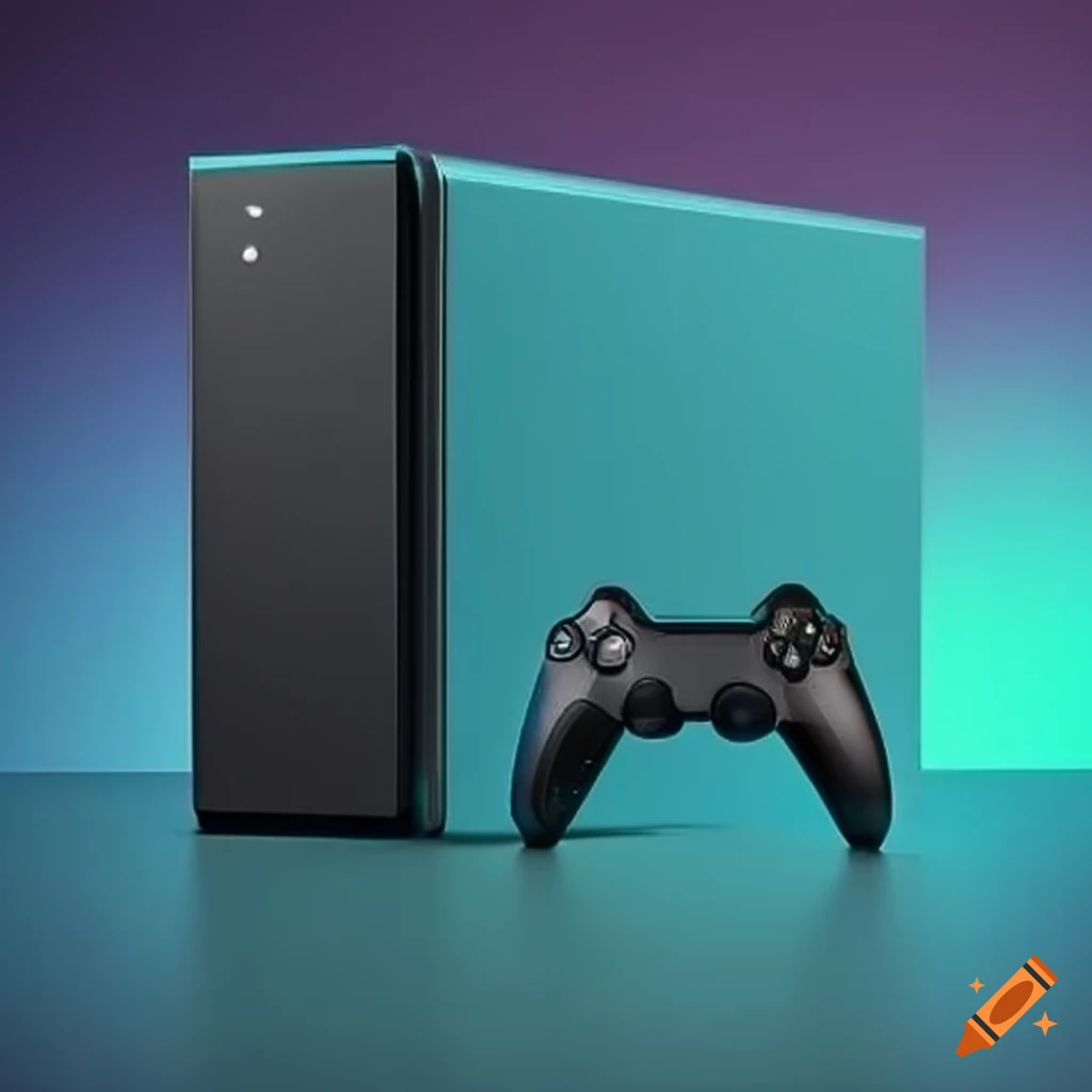 Sleek high-tech turquoise gaming console on Craiyon