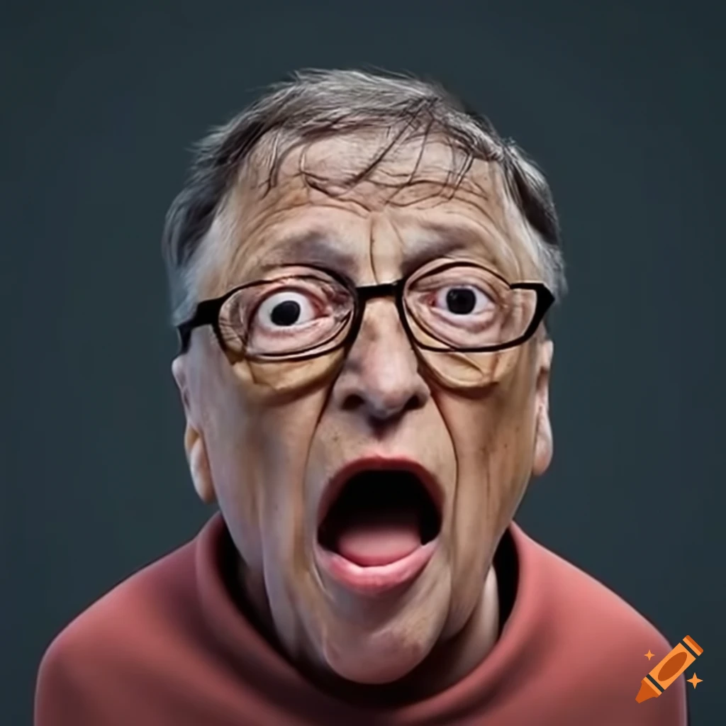 Bill Gates startled by a large insect in a humorous scene on Craiyon